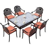 China Aluminum 6 Seater Garden Furniture Set with 60in Table and 18in Stackable Chairs 250 lbs Capacity for sale