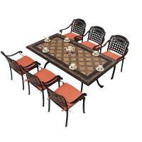 China Aluminum 6 Seater Garden Furniture Set with 60in Table and 18in Stackable Chairs 250 lbs Capacity for sale