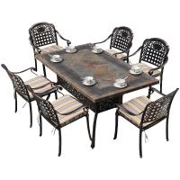 China Aluminum 6 Seater Garden Furniture Set with 60in Table and 18in Stackable Chairs 250 lbs Capacity for sale