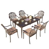 China Aluminum 6 Seater Garden Furniture Set with 60in Table and 18in Stackable Chairs 250 lbs Capacity for sale
