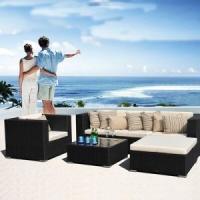 China Modern Black Wicker Outdoor Sofa Set with 3-Year Warranty - Waterproof Garden Furniture for Patio and Balcony for sale