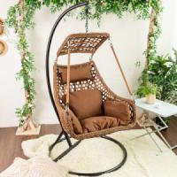 China Washable Hanging Basket Swing Chair with PE Rattan & Waterproof Cushions - Single/Double Sizes for Balcony & Outdoor Use for sale