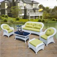 China Green White Outdoor Sectional Sofa Set with Ottoman - Modular Rattan Patio Seating 6-Piece Garden Furniture for sale