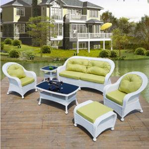 China Green White Outdoor Sectional Sofa Set with Ottoman - Modular Rattan Patio Seating 6-Piece Garden Furniture for sale