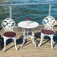 China 3-Piece Cast Aluminum Patio Set with 3-Year Warranty, Waterproof White Rattan Outdoor Dining Furniture for sale