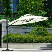 China Outdoor Marble Base Cafe Umbrella 3m/2.7m with Solar Light - 250g Polyester UV Protection Parasol for sale