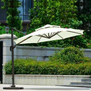 China Outdoor Marble Base Cafe Umbrella 3m/2.7m with Solar Light - 250g Polyester UV Protection Parasol for sale