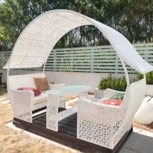 China OEM White Wicker Rocking Chair Outdoor Courtyard Rattan Rocking Chair 2-Seat for sale