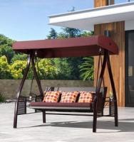 China 3 Seater Garden Swing Chair with Canopy - Durable Metal Frame Outdoor Patio Furniture in Red Wine Color for sale