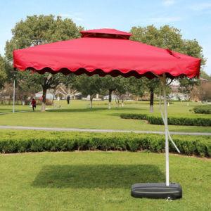 China 3m Large Cantilever Umbrella Red Garden Parasol with Base UV Resistant Waterproof for sale
