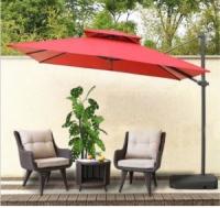 China Outdoor Red Cantilever Hanging Umbrella 3m Roman Style Backless Patio Sun Shade for sale