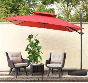 China Outdoor Red Cantilever Hanging Umbrella 3m Roman Style Backless Patio Sun Shade for sale