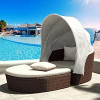 China Woven Rattan Round Sun Lounger Balcony Beach Chaise Lounge Outdoor Garden Chair 3 Year Warranty for sale
