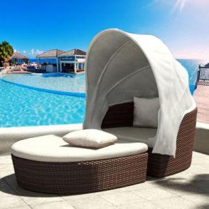 China Woven Rattan Round Sun Lounger Balcony Beach Chaise Lounge Outdoor Garden Chair 3 Year Warranty for sale