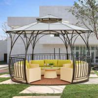 China Custom PVC Coated Cast Iron Gazebo with Two-Tier Roof and Mosquito Netting for Outdoor Garden and Patio Use for sale