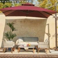 China Windproof Outdoor Aluminum Umbrella Red Commercial 3m Polyester Patio Umbrella for sale