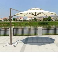 China Outdoor Marble Base Cafe Umbrella 3m/2.7m with Solar Light - 250g Polyester UV Protection Parasol for sale
