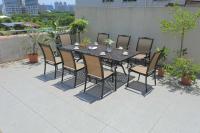 China WEIMEITE Black Cream Rattan Aluminum Outdoor Dining Set with 60x60x80cm Chairs and Weather-Resistant Design for sale