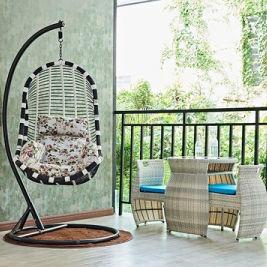 China Balcony Small Table Chair Set Simple Style Red Rattan Outdoor Furniture 2 Seats for sale