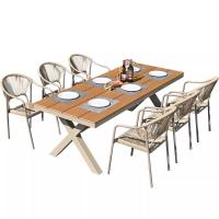 China Outdoor Rattan Dining Furniture Set with Plastic Wood Table - 5 Year Frame Warranty, 25-30 Day Delivery for sale