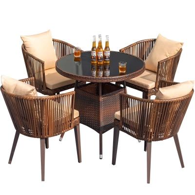China Outdoor Patio Rattan Chair and Table Set 4 Piece Garden Wicker Dining Set Weatherproof UV Resistant for Balcony Terrace Deck for sale