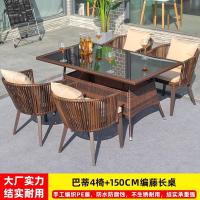 China Outdoor Patio Rattan Chair and Table Set 4 Piece Garden Wicker Dining Set Weatherproof UV Resistant for Balcony Terrace Deck for sale