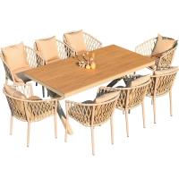 China Luxury Nordic Style Weatherproof Rattan Outdoor Dining Set 6 Seater Patio Garden Furniture for sale