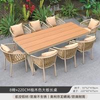China Luxury Nordic Style Weatherproof Rattan Outdoor Dining Set 6 Seater Patio Garden Furniture for sale