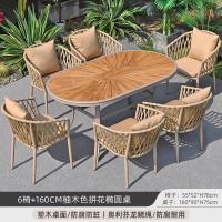 China Luxury Nordic Style Weatherproof Rattan Outdoor Dining Set 6 Seater Patio Garden Furniture for sale
