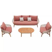 China Outdoor Teak Rattan Sofa Set Waterproof Sunproof 3-Seat Courtyard Garden Furniture for sale