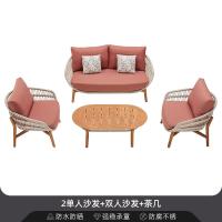 China Outdoor Teak Rattan Sofa Set Waterproof Sunproof 3-Seat Courtyard Garden Furniture for sale