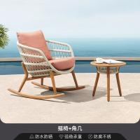 China Outdoor Teak Rattan Sofa Set Waterproof Sunproof 3-Seat Courtyard Garden Furniture for sale