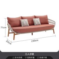 China Outdoor Teak Rattan Sofa Set Waterproof Sunproof 3-Seat Courtyard Garden Furniture for sale