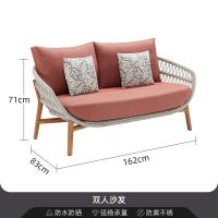 China Outdoor Teak Rattan Sofa Set Waterproof Sunproof 3-Seat Courtyard Garden Furniture for sale
