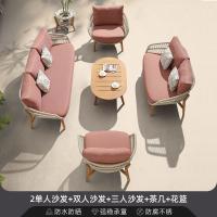 China Outdoor Teak Rattan Sofa Set Waterproof Sunproof 3-Seat Courtyard Garden Furniture for sale