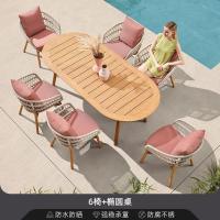 China Outdoor Teak Rattan Sofa Set Waterproof Sunproof 3-Seat Courtyard Garden Furniture for sale