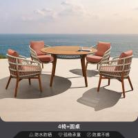 China Outdoor Teak Rattan Sofa Set Waterproof Sunproof 3-Seat Courtyard Garden Furniture for sale