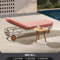 China Outdoor Teak Rattan Sofa Set Waterproof Sunproof 3-Seat Courtyard Garden Furniture for sale