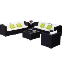 China Outdoor Rattan Wicker Sofa Set with 3-Seat Bench and Coffee Table for Patio Garden Terrace for sale