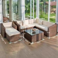 China Outdoor Rattan Wicker Sofa Set with 3-Seat Bench and Coffee Table for Patio Garden Terrace for sale