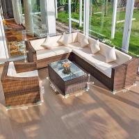 China Outdoor Rattan Wicker Sofa Set with 3-Seat Bench and Coffee Table for Patio Garden Terrace for sale