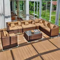 China Outdoor Rattan Wicker Sofa Set with 3-Seat Bench and Coffee Table for Patio Garden Terrace for sale