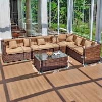 China Outdoor Rattan Wicker Sofa Set with 3-Seat Bench and Coffee Table for Patio Garden Terrace for sale