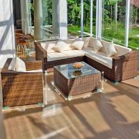 China Outdoor Rattan Wicker Sofa Set with 3-Seat Bench and Coffee Table for Patio Garden Terrace for sale
