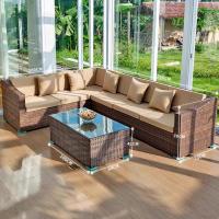 China Outdoor Rattan Wicker Sofa Set with 3-Seat Bench and Coffee Table for Patio Garden Terrace for sale