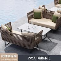 China Outdoor Rattan Woven Patio Sofa Set Weatherproof Lounge Chair with Coffee Table 3 Seater for sale