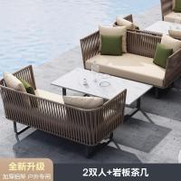 China Outdoor Rattan Woven Patio Sofa Set Weatherproof Lounge Chair with Coffee Table 3 Seater for sale