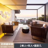 China Outdoor Rattan Woven Patio Sofa Set Weatherproof Lounge Chair with Coffee Table 3 Seater for sale