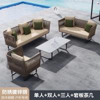 China Outdoor Rattan Woven Patio Sofa Set Weatherproof Lounge Chair with Coffee Table 3 Seater for sale