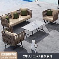 China Outdoor Rattan Woven Patio Sofa Set Weatherproof Lounge Chair with Coffee Table 3 Seater for sale